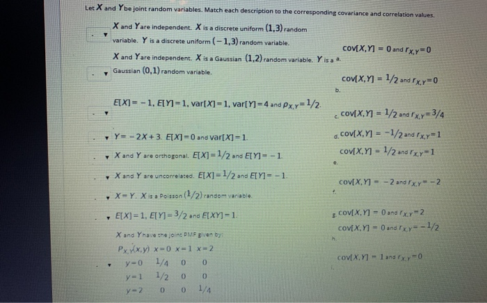 Solved Let X and Y be joint random variables. Match each | Chegg.com