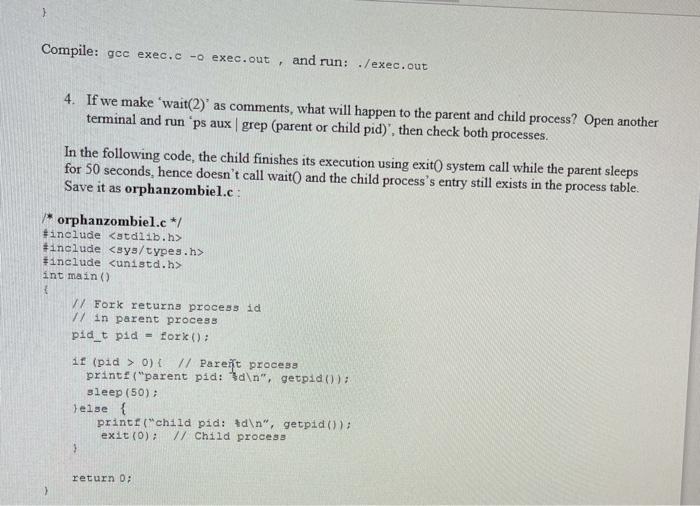 Solved The exec() system call replaces the current process | Chegg.com