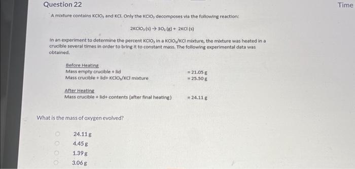 A mixture contains KCiO, and KCl. Only the KCiO, | Chegg.com