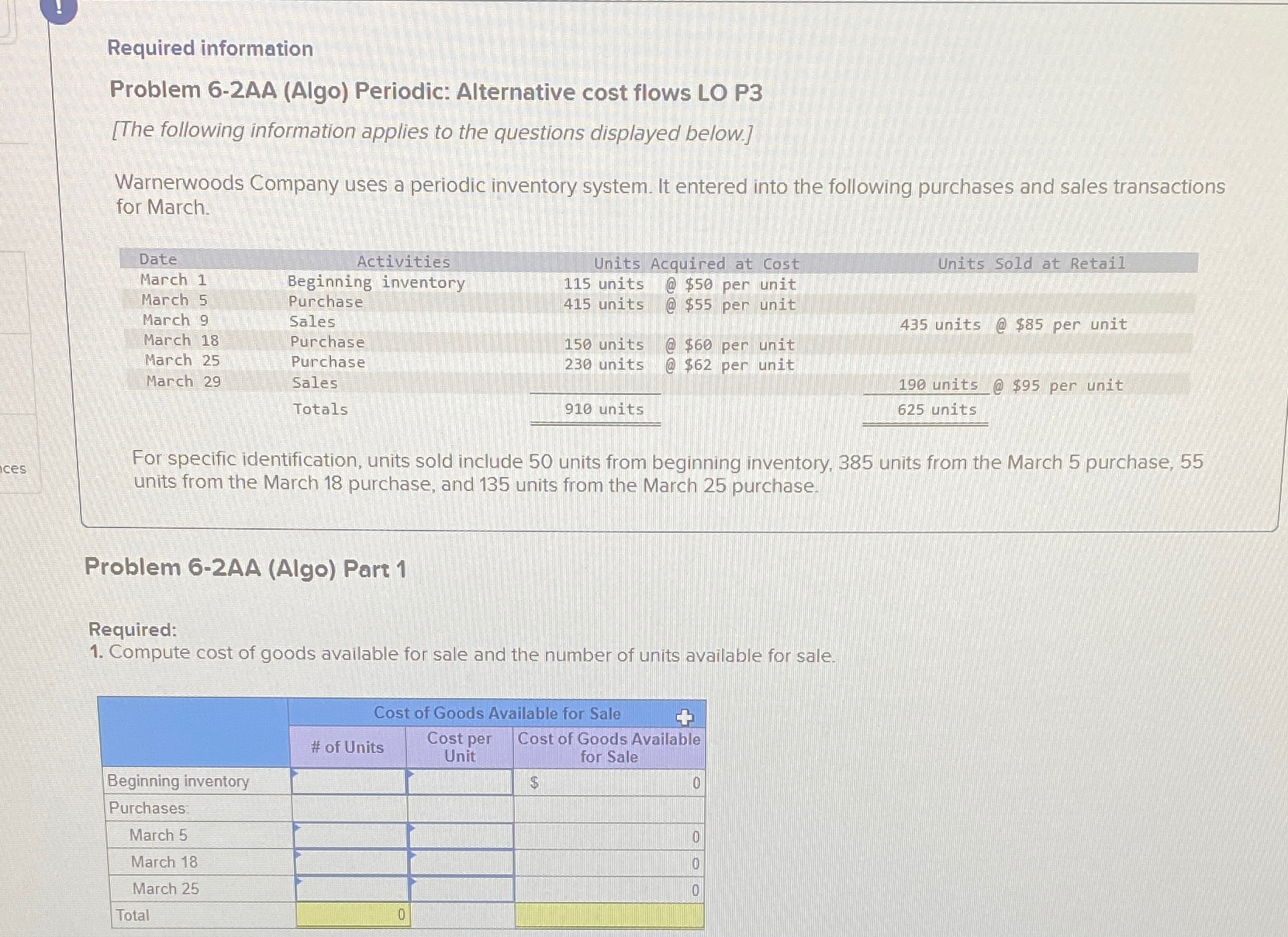 Solved Required informationProblem 6-2AA (Algo) ﻿Periodic: | Chegg.com