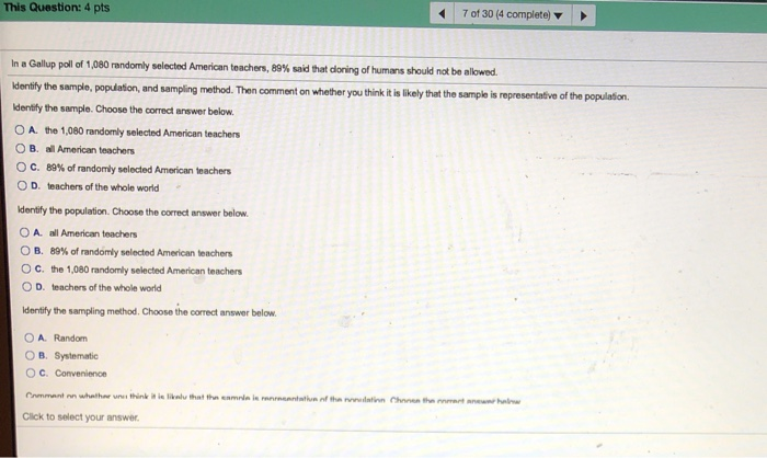 Solved This Question: 4 pts 7 of 30 (4 complete) In a Gallup | Chegg.com