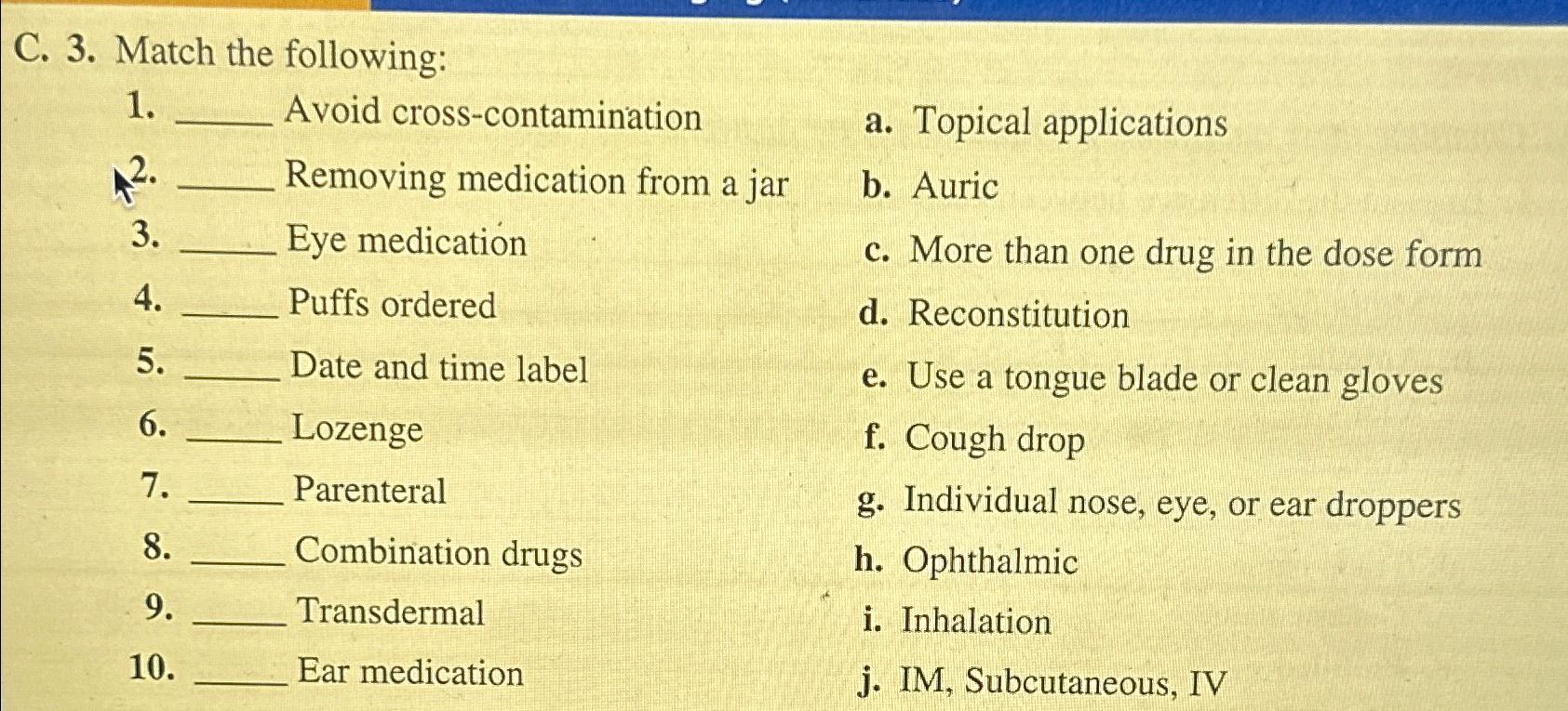 Solved C. 3. ﻿Match the following:Avoid | Chegg.com