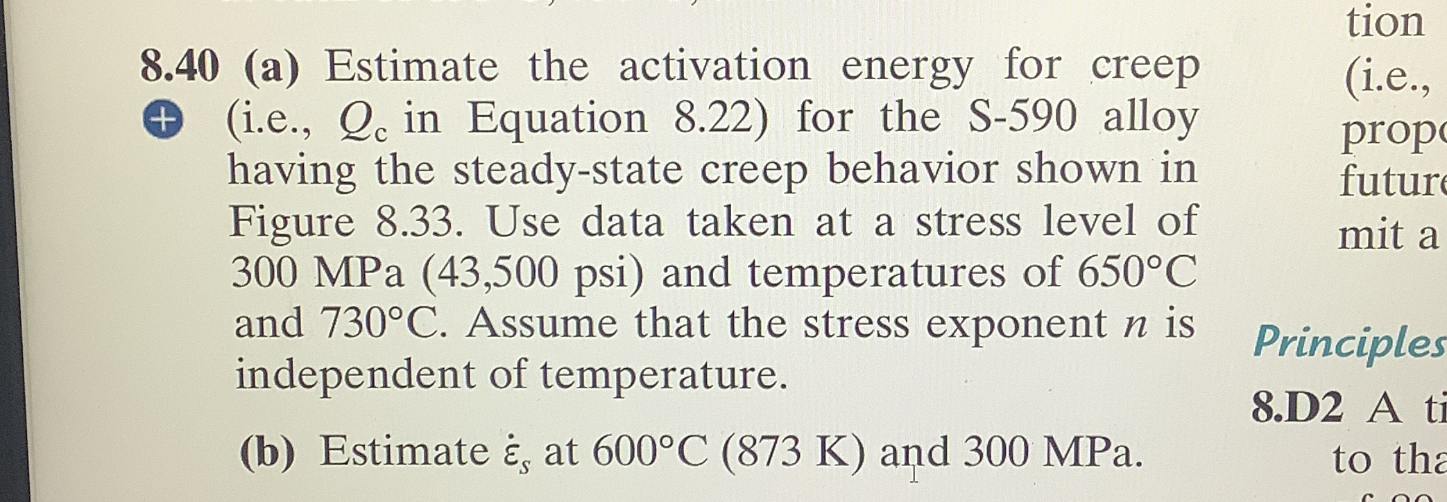 Solved 8.40 (a) ﻿Estimate the activation energy for creep | Chegg.com