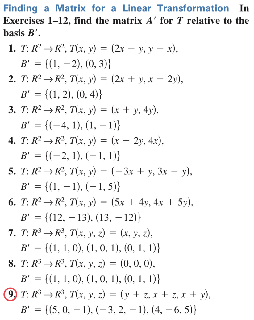 Solved #9 ﻿Finding a Matrix for a Linear Transformation | Chegg.com