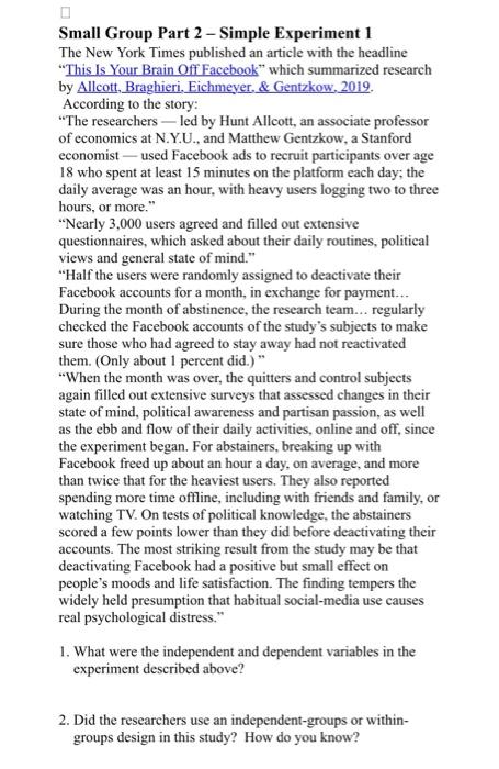 Solved Small Group Part 1 - Measured or Manipulated | Chegg.com