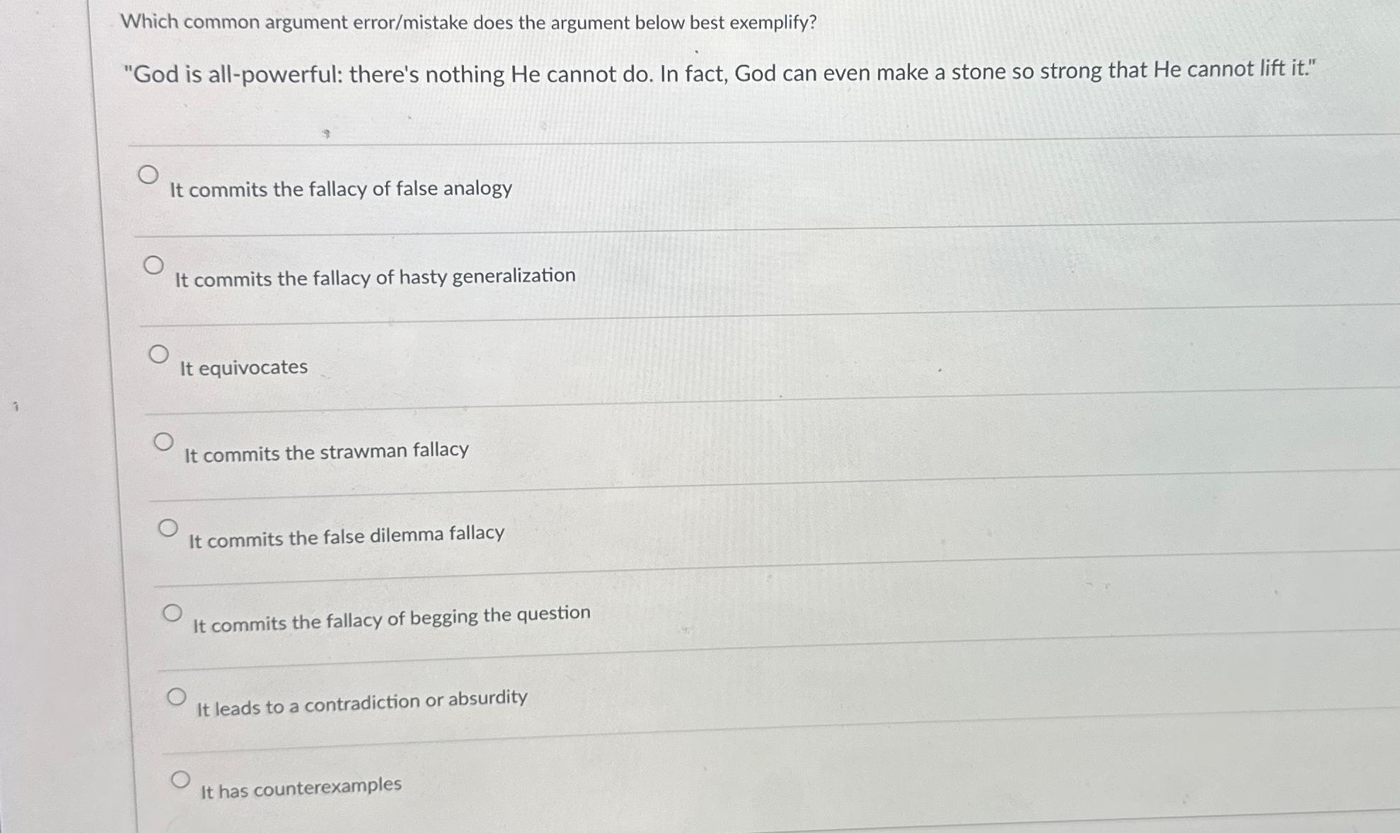 Solved Which common argument error/mistake does the argument | Chegg.com