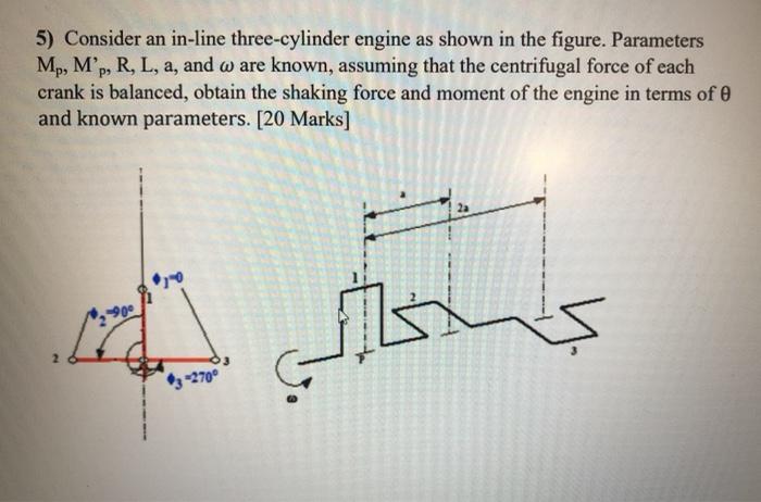 Solved 5) Consider an in-line three-cylinder engine as shown | Chegg.com