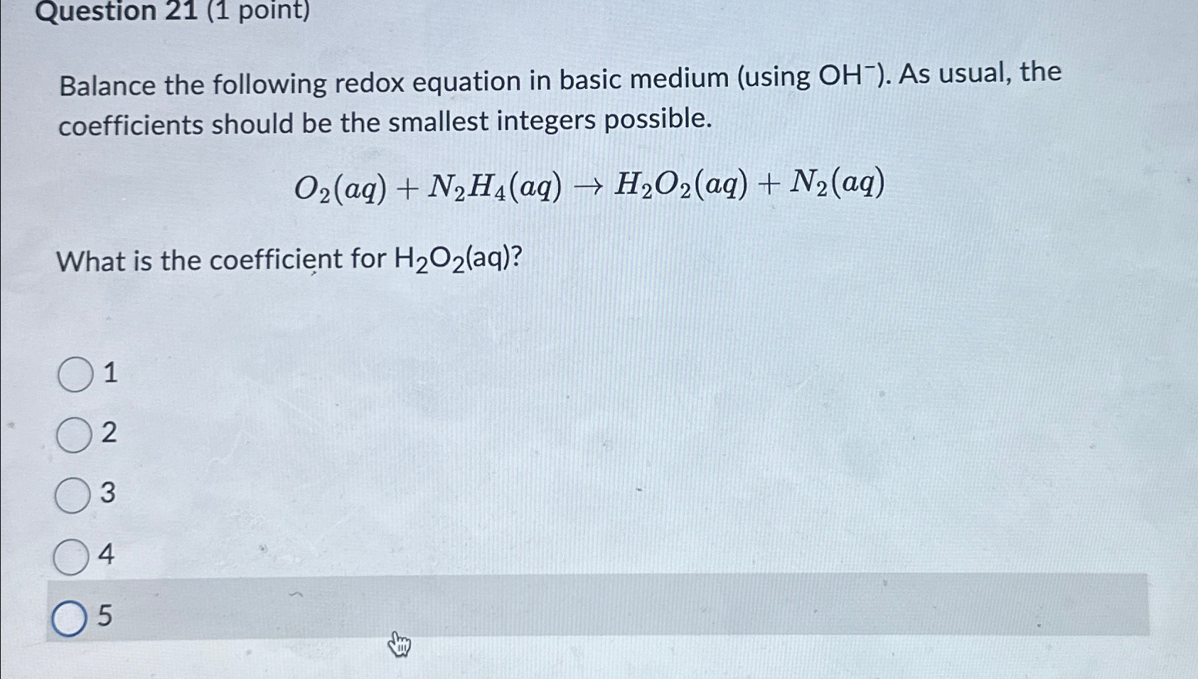 Solved Question 21 (1 ﻿point)Balance the following redox | Chegg.com