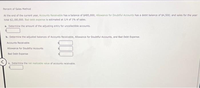 Solved Percent of Sales Method At the end of the current | Chegg.com