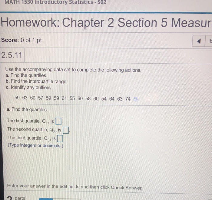 Solved MATH 1530 Introductory Statistics - 502 Homework: | Chegg.com