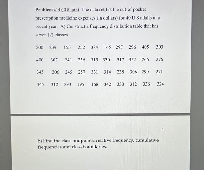 Solved Problem #4 (20 pts) The data set list the | Chegg.com