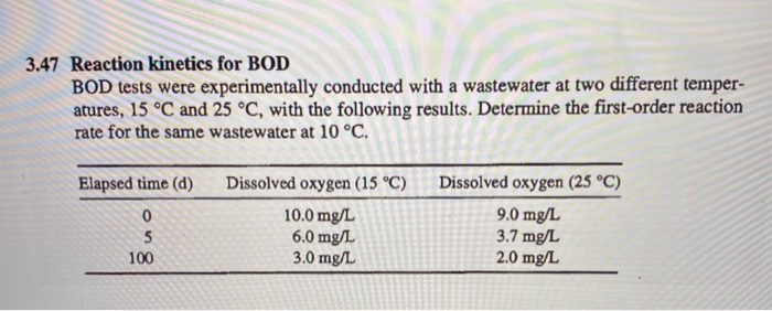 Solved 3.47 Reaction kinetics for BOD BOD tests were | Chegg.com
