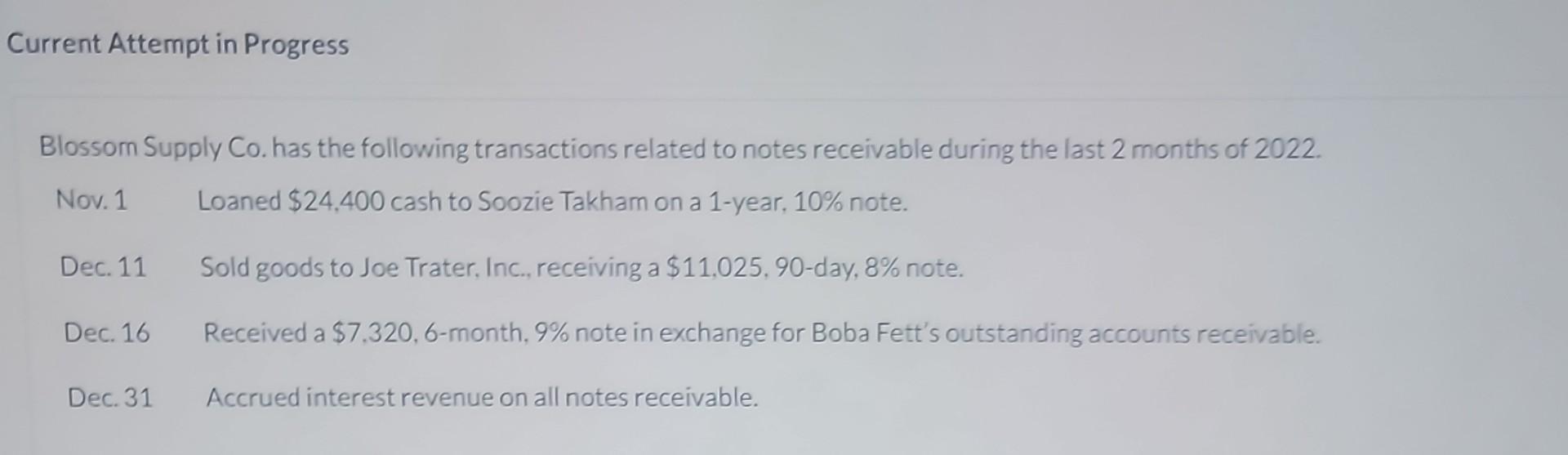 Solved Current Attempt in Progress Blossom Supply Co. has | Chegg.com