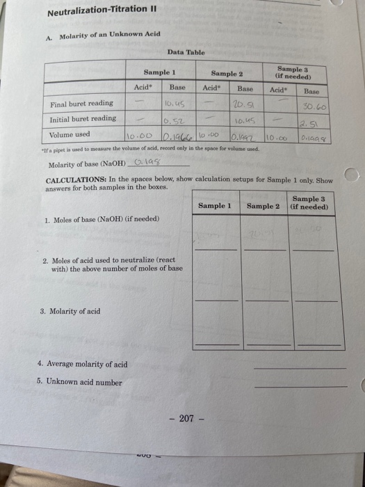 Solved Neutralization-Titration 11 A Molarity of an Unknown | Chegg.com