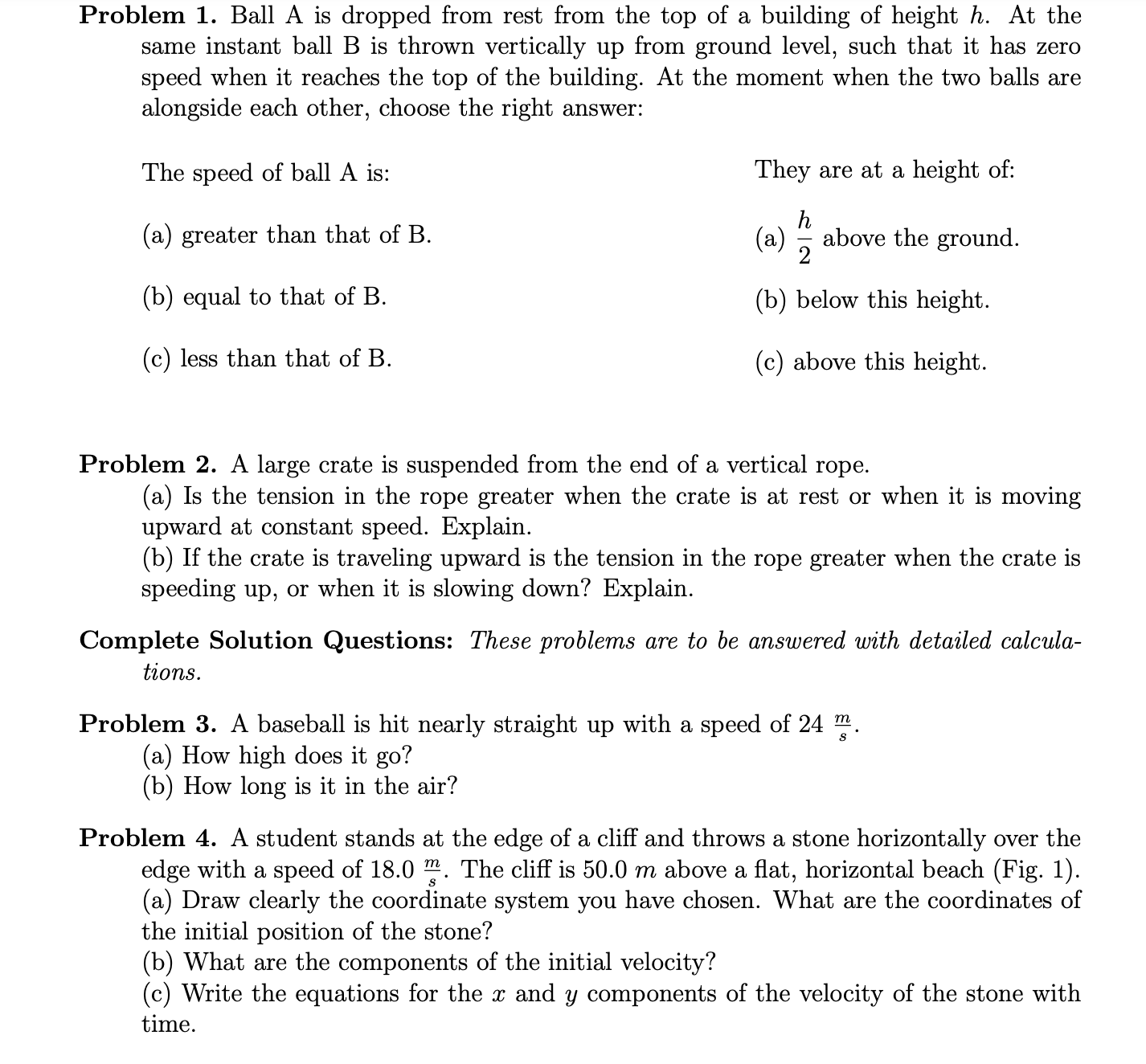 Solved Problem 1. ﻿Ball A is dropped from rest from the top | Chegg.com