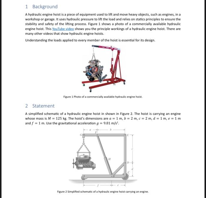 Solved 1 Background A hydraulic engine hoist is a piece of | Chegg.com