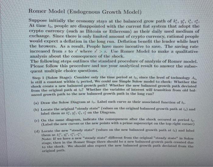 Solved Romer Model (Endogenous Growth Model) Suppose | Chegg.com