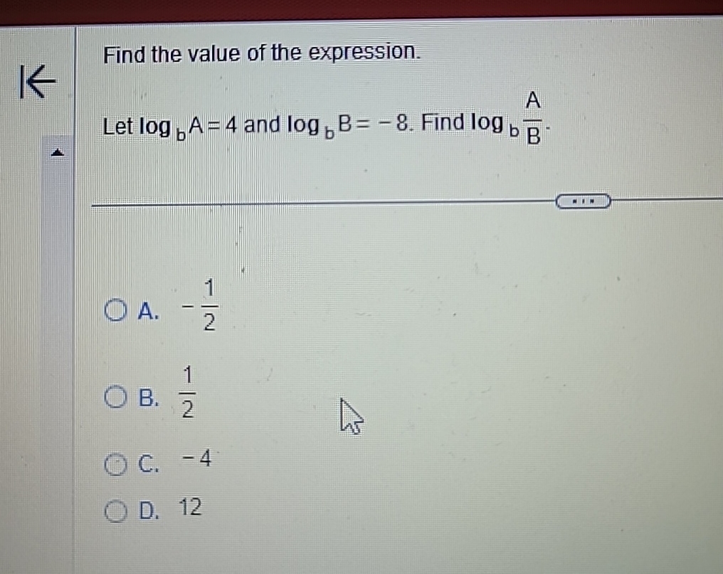 Solved Find the value of the expression.Let logbA=4 ﻿and | Chegg.com