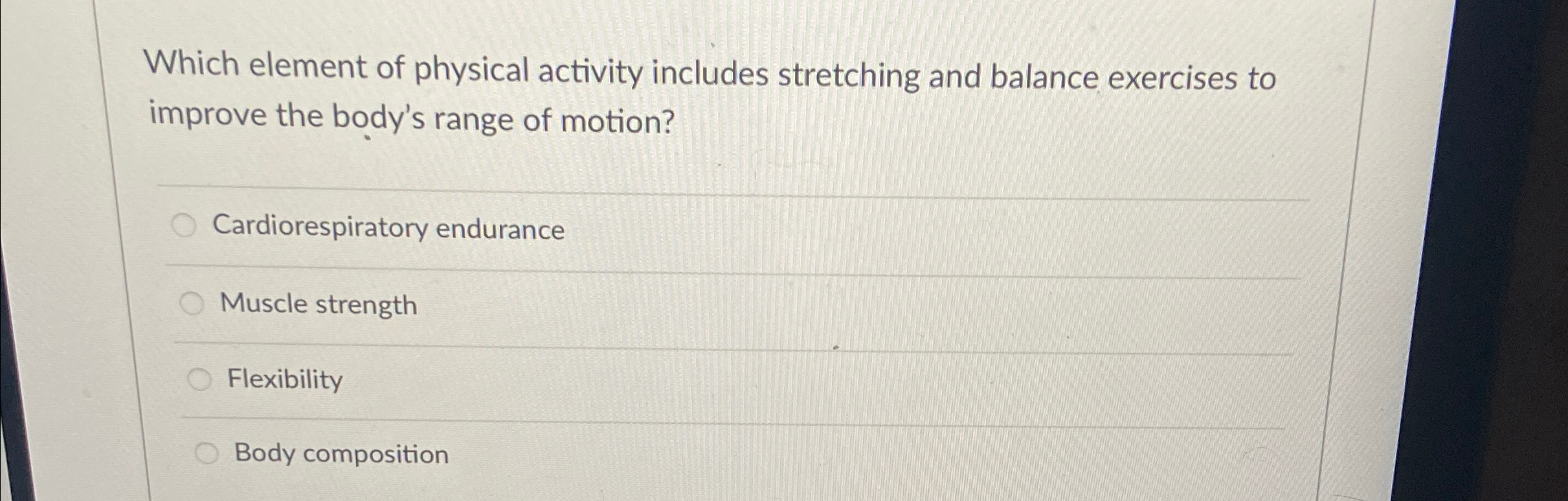 Solved Which element of physical activity includes | Chegg.com