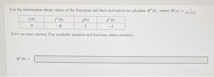 Solved Use the information about values of the functions and | Chegg.com