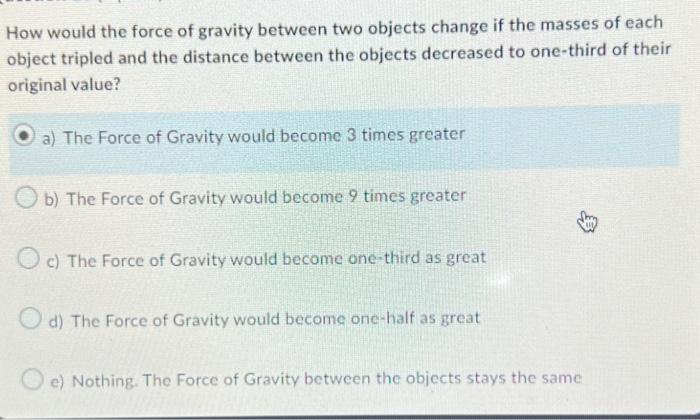 Solved How would the force of gravity between two objects | Chegg.com