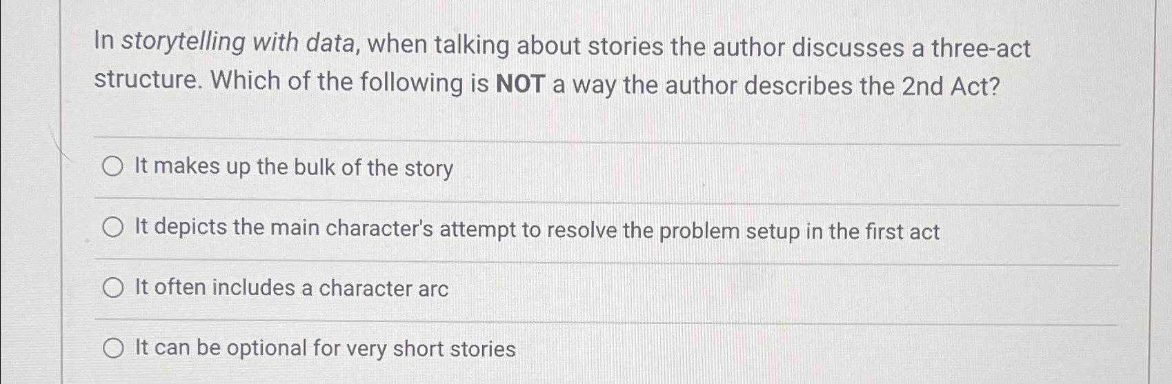 Solved In storytelling with data, when talking about stories | Chegg.com