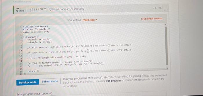 Solved 15.28 LAB: Triangle area comparison (classes) Given | Chegg.com