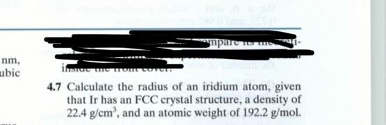 Solved 4.7 Calculate the radius of an iridium atom, given | Chegg.com