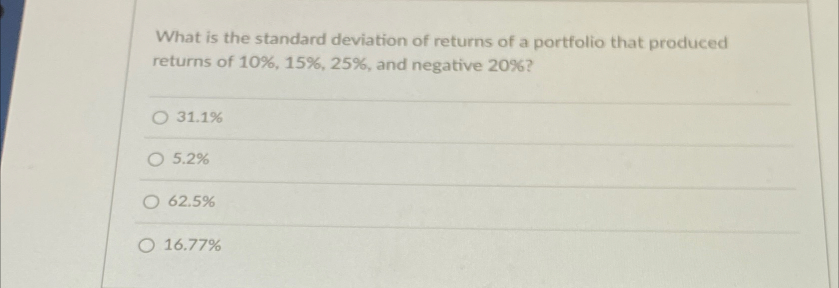 Solved What is the standard deviation of returns of a | Chegg.com
