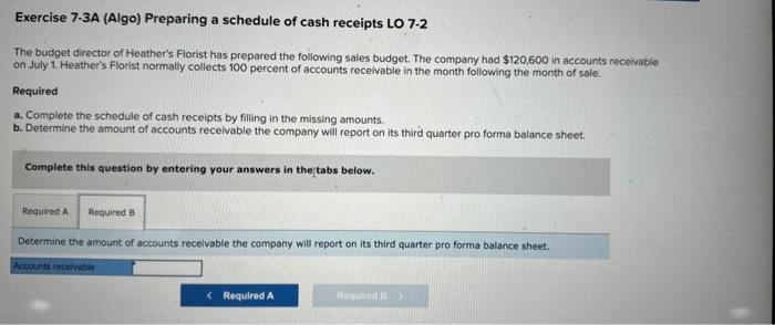 Solved Exercise 7-3A (Algo) Preparing a schedule of cash | Chegg.com