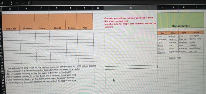 Solved Hi, could you please help me with data validation in | Chegg.com