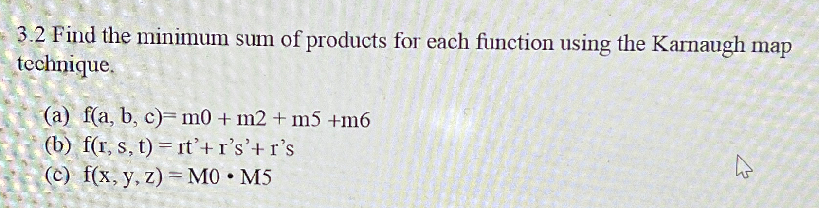 Solved 3.2 ﻿Find the minimum sum of products for each | Chegg.com