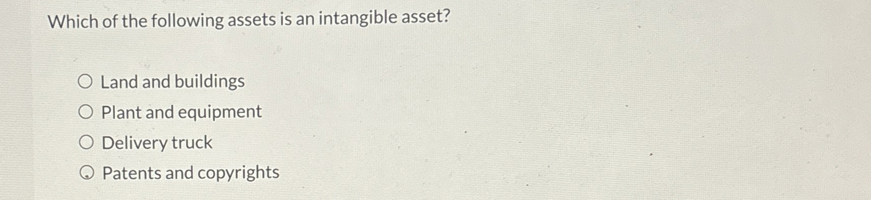 Solved Which of the following assets is an intangible | Chegg.com