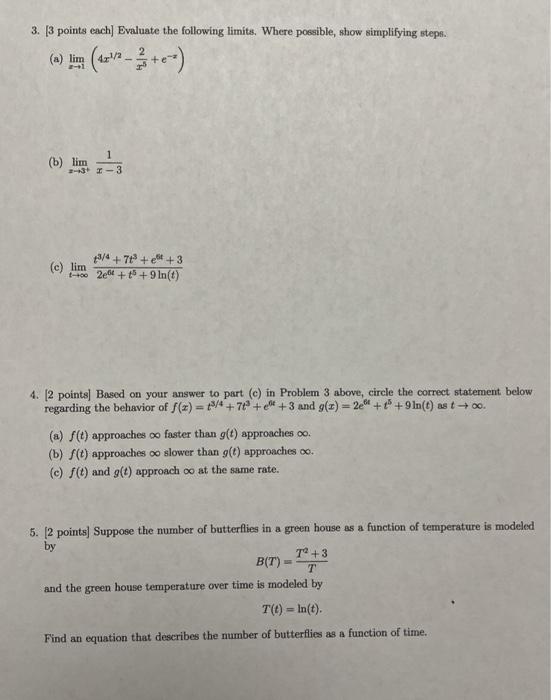Solved 3. [3 points each) Evaluate the following limits. | Chegg.com