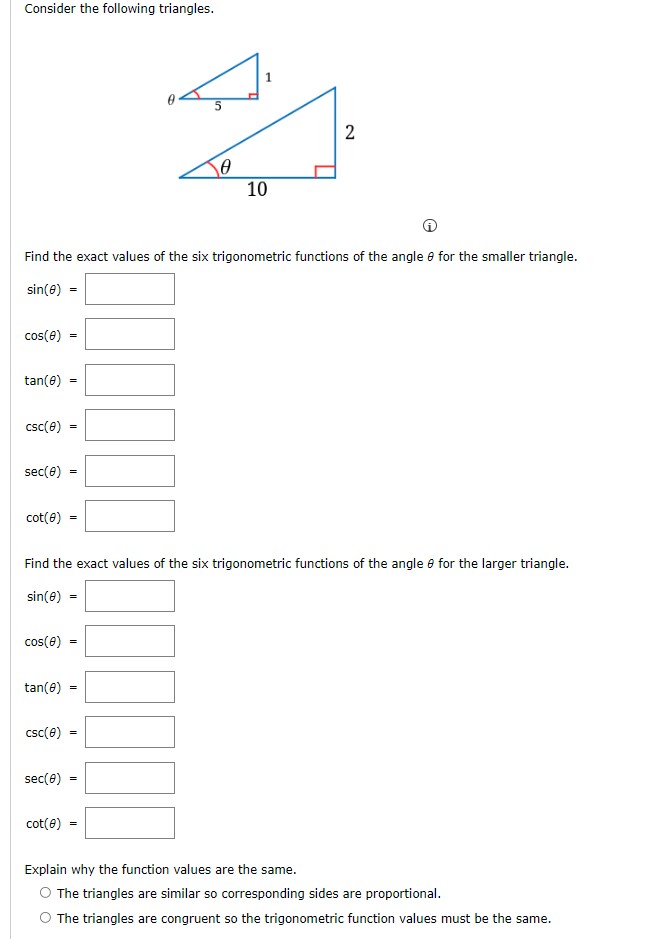 Solved Consider the following triangles.(i)Find the exact | Chegg.com