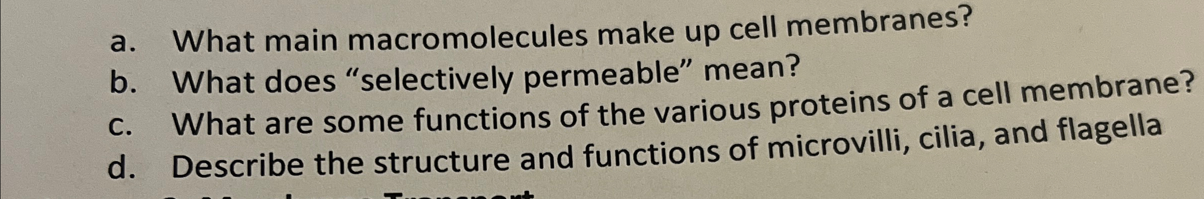 Solved a. ﻿What main macromolecules make up cell | Chegg.com
