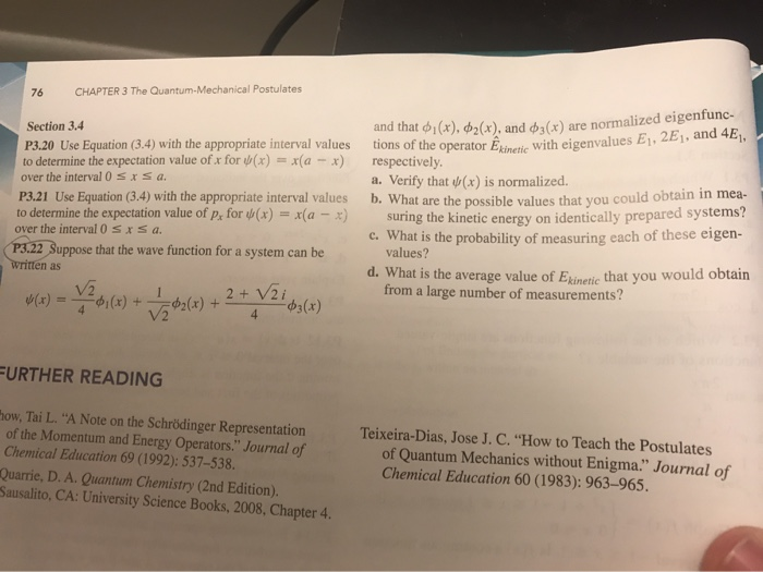 Solved 76 CHAPTER 3 The Quantum Mechanical Postulates | Chegg.com