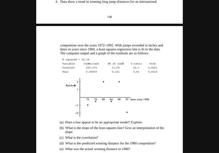 Solved 4. Data show a trend in winning long jump distances | Chegg.com