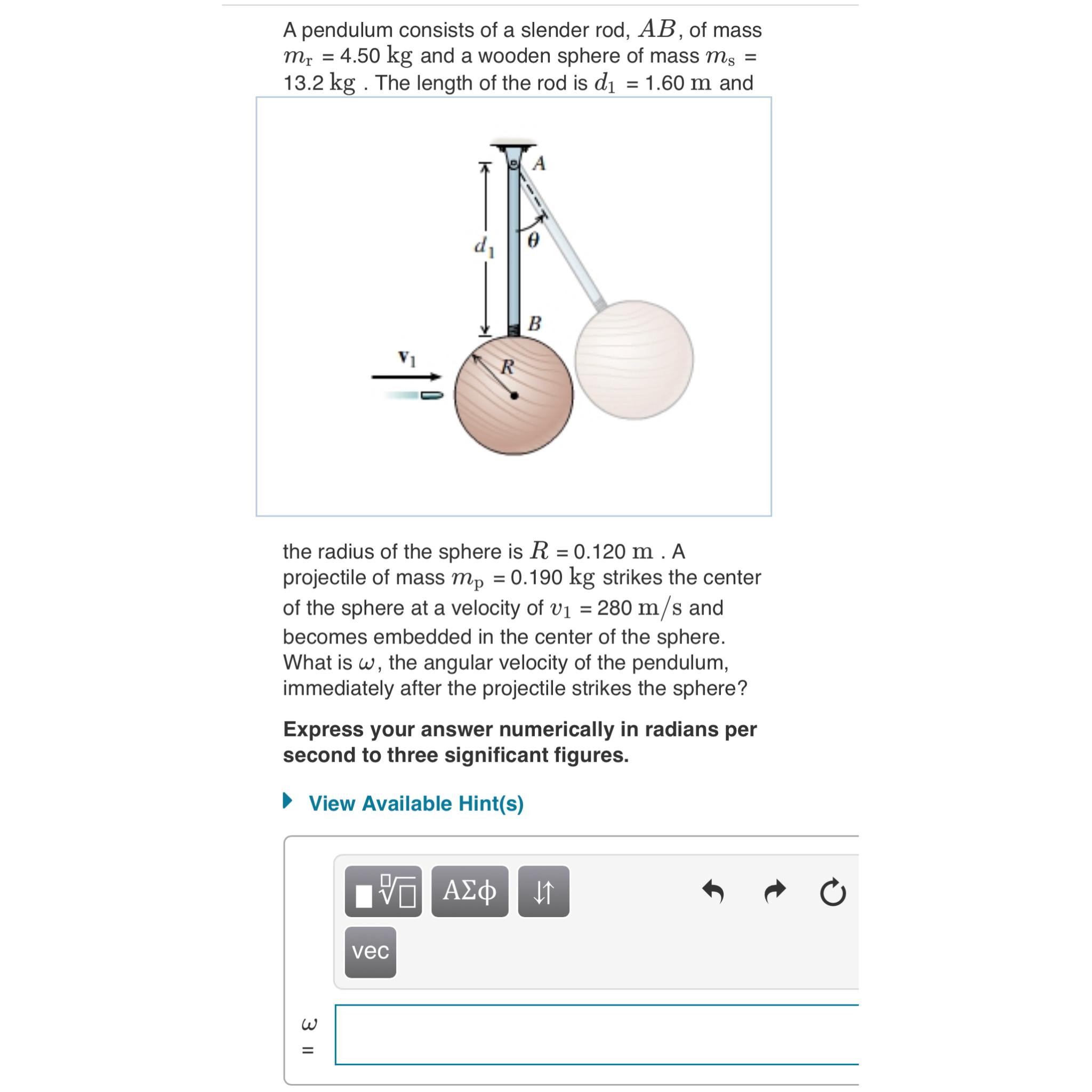 Solved A pendulum consists of a slender rod, AB, ﻿of mass | Chegg.com