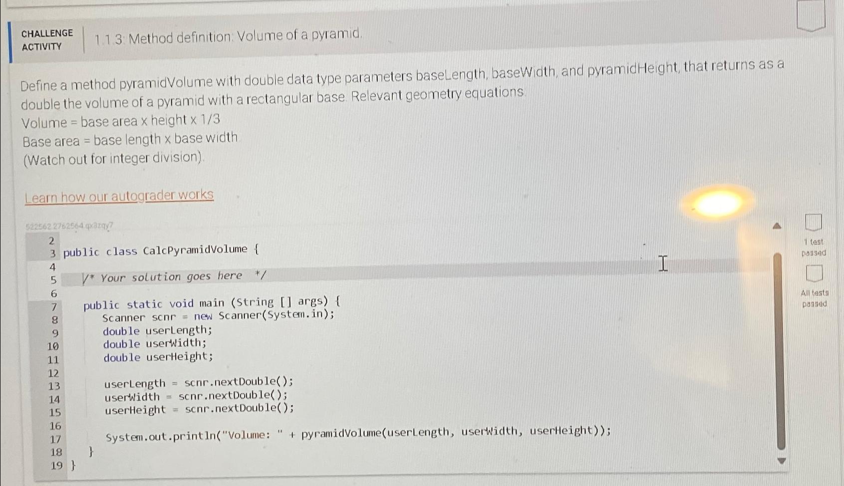 Solved Challengeactivity113 Method Definition Volume Of A 