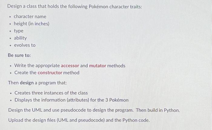 Solved Design a class that holds the following Pokémon | Chegg.com