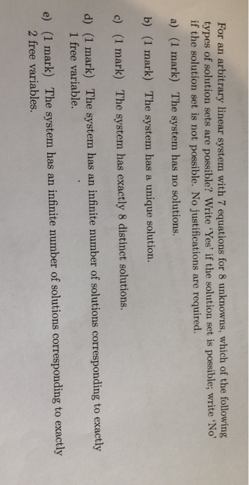 Solved For an arbitrary linear system with 7 equations for 8 | Chegg.com