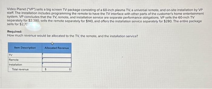 Solved Video Planet ("VP") sells a big screen TV package | Chegg.com