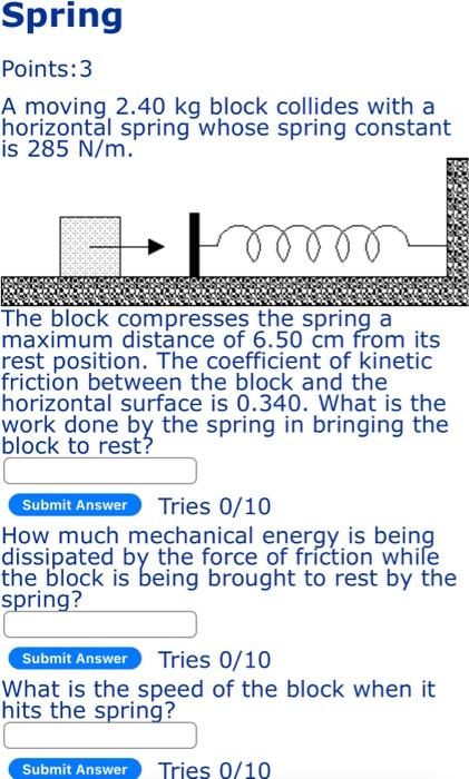 Solved A moving 2.40 kg block collides with a horizontal | Chegg.com