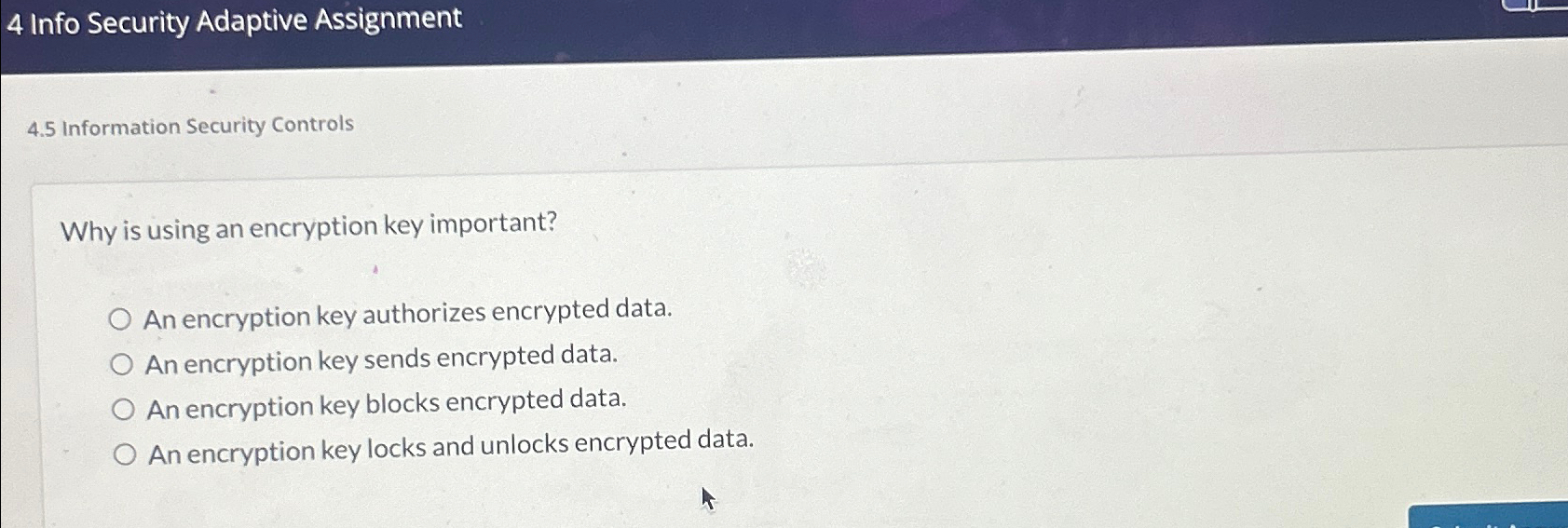 Solved 4 ﻿Info Security Adaptive Assignment4.5 ﻿Information | Chegg.com