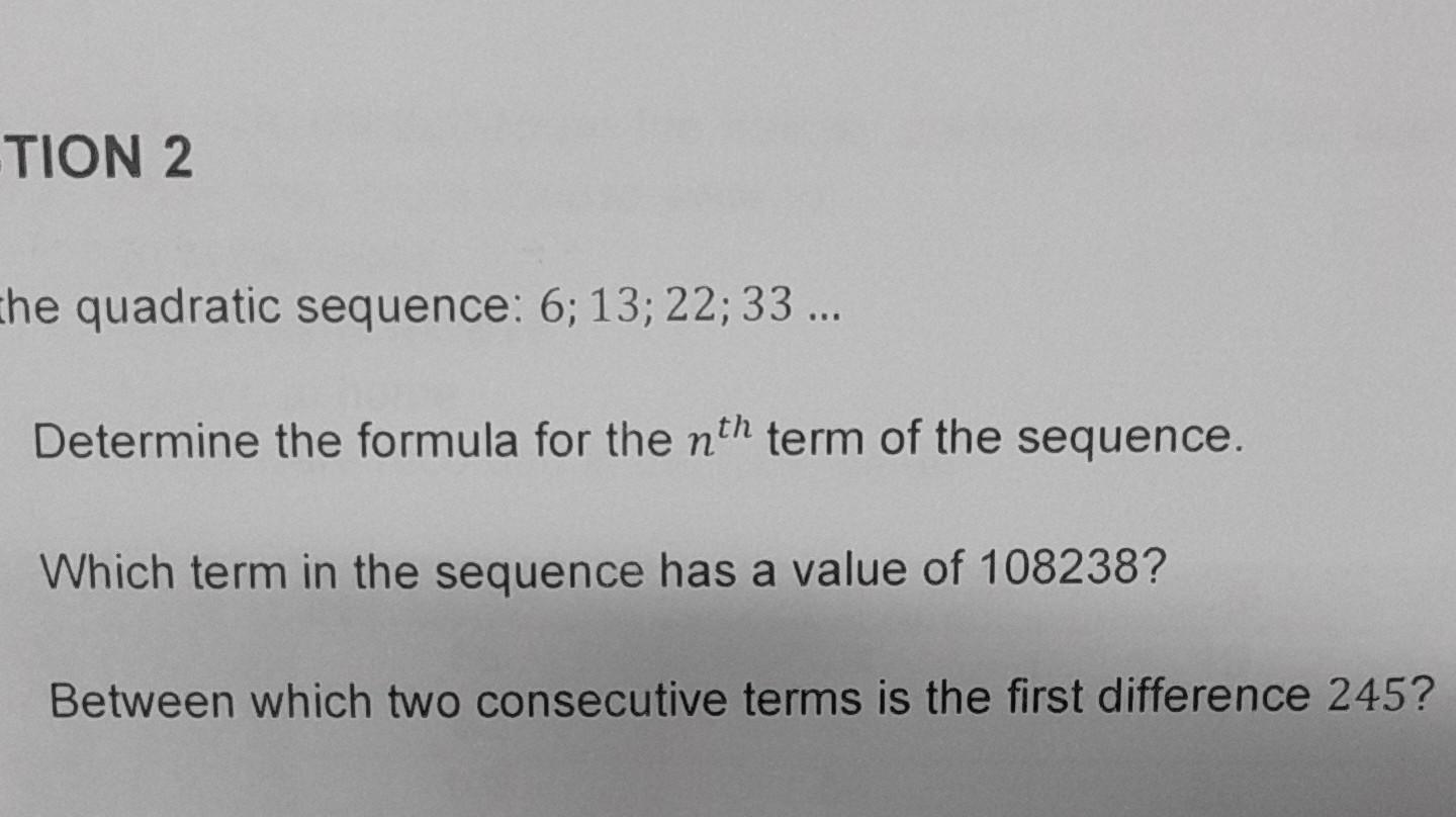 Solved he quadratic sequence: \\( 6 ; 13 ; 22 ; 33 \\ldots | Chegg.com