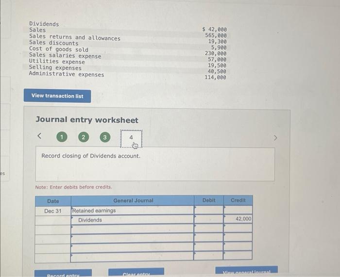 Solved Journal entry worksheet (4) Record closing of debit | Chegg.com