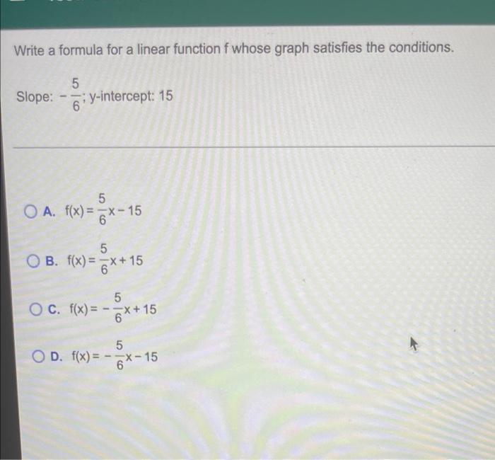 Solved Write a formula for a linear function f whose graph | Chegg.com