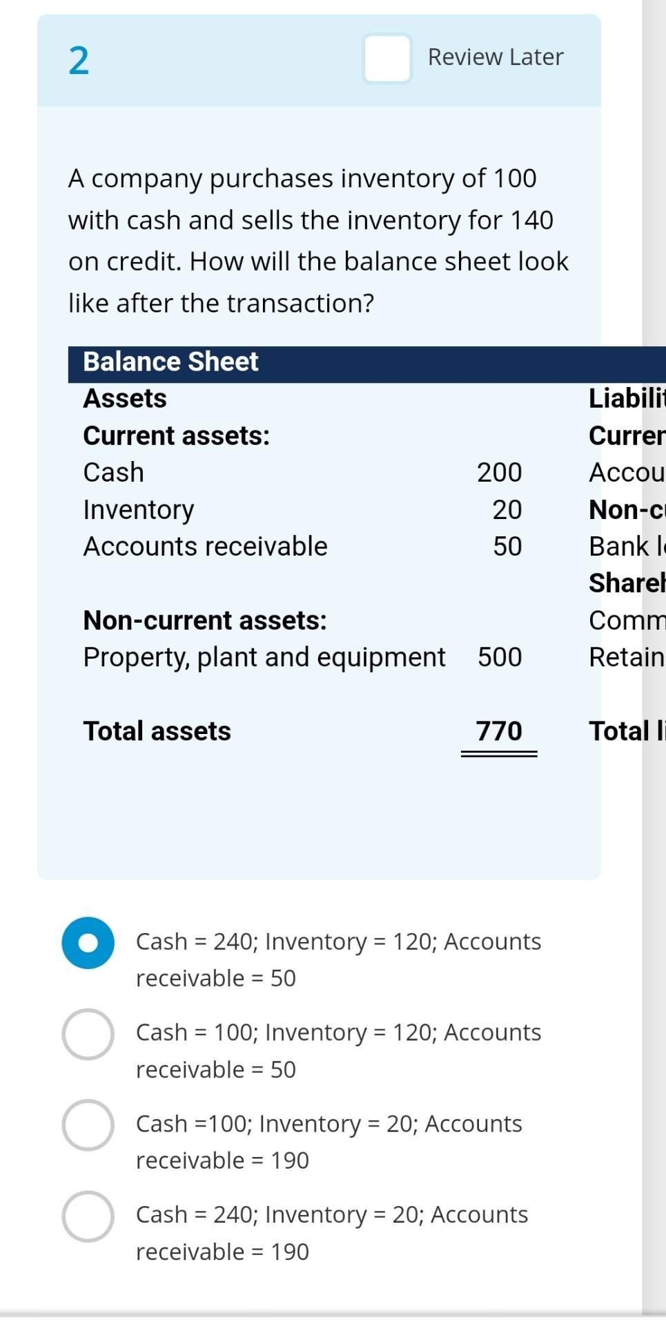 Solved Review Later A company purchases inventory of 100 | Chegg.com