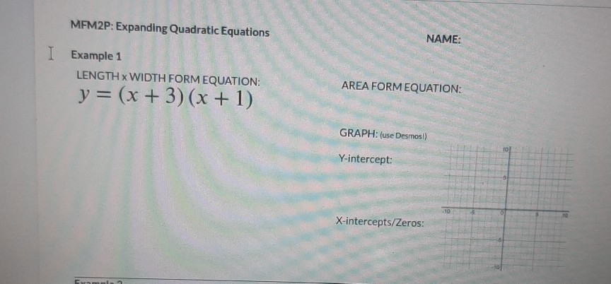 Solved MFM2P: Expanding Quadratic Equations NAME: I Example | Chegg.com